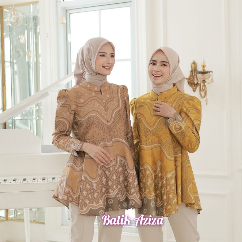 Jual Atasan Batik Wanita Blus Batik Puffy Shoulders Model Peplum Payung ...