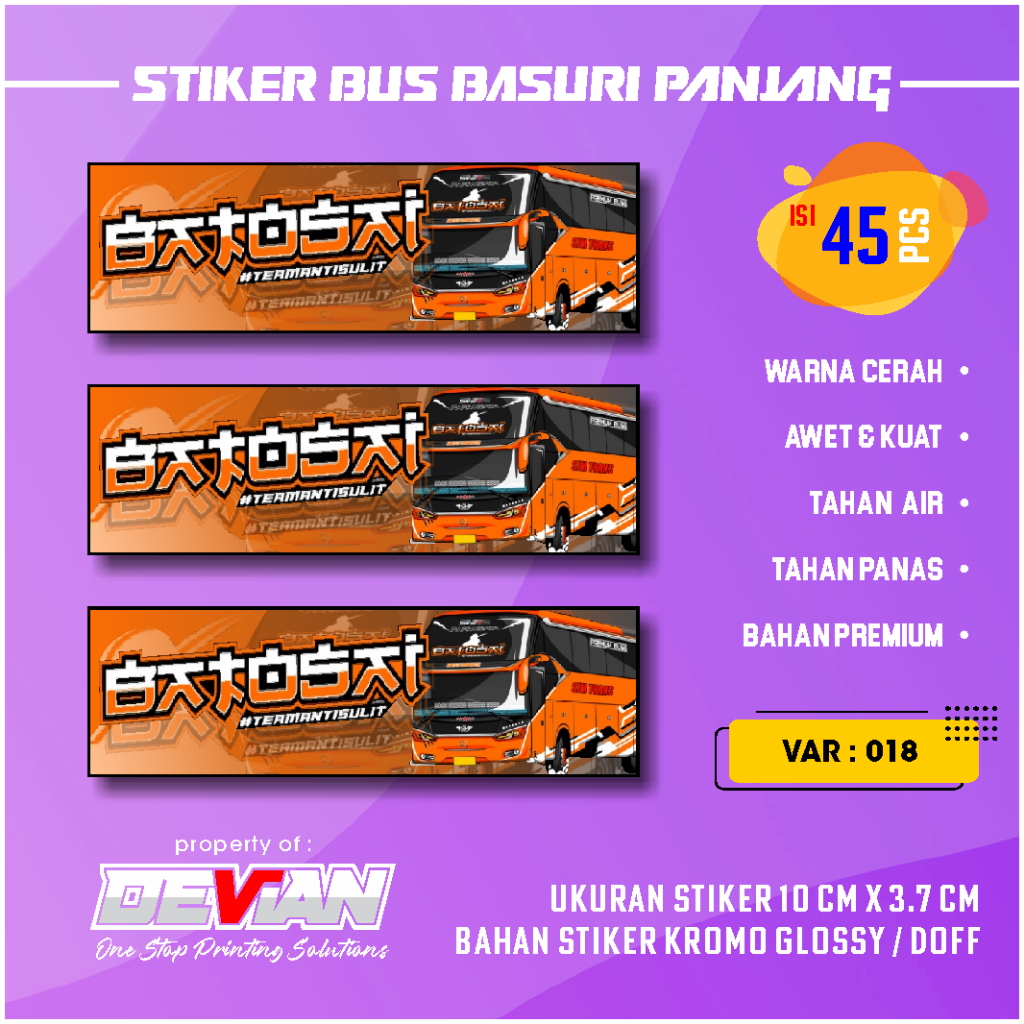 Jual stiker bus basuri BATOSAI panjang [018] isi 45 pcs warna cerah ...
