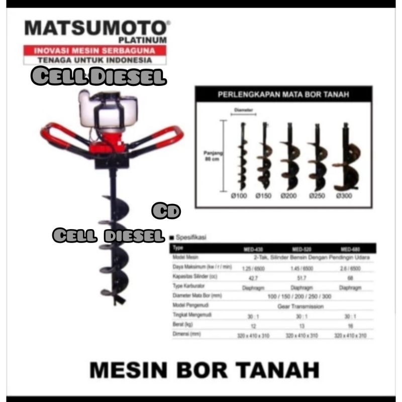 Jual Mesin Bor Tanah Biopori - Earth Auger MED 520 + Mata Bor 200 MM 8 ...