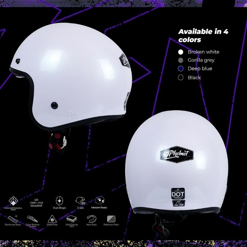 Jual Helm Retro JP Signature Open Solid BROKEN WHITE Helm Half Face SNI ...