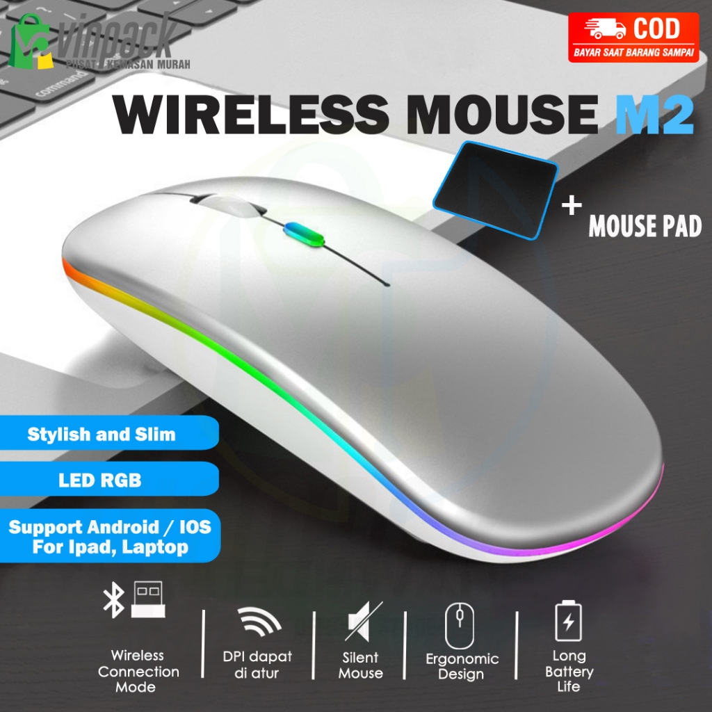 Jual Mouse Wireless Rechargeable Silent Click Slim 2 4g Wireless