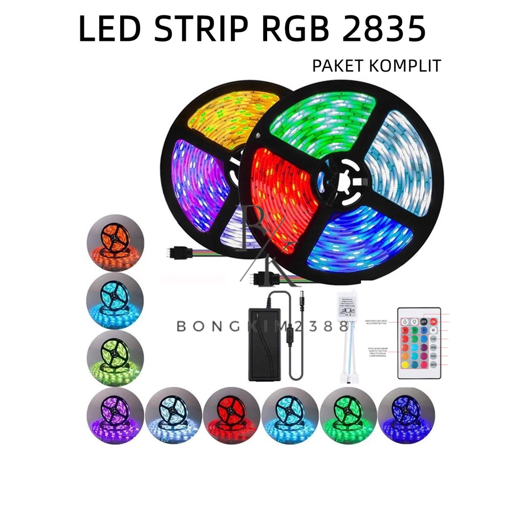 Jual Lampu LED Strip 2835 RGB Strip Komplit Adaptor Remote Warna Warni ...