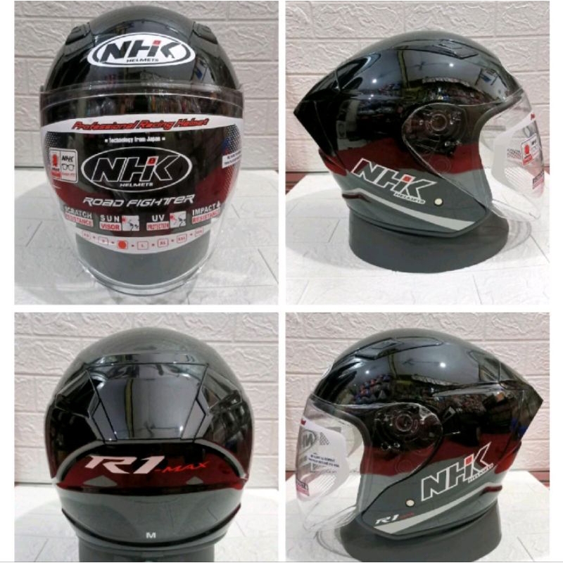 Jual HELM NHK R1 MAX ORIGINAL SOLID DOUBLE VISOR | HELM HALF FACE ...