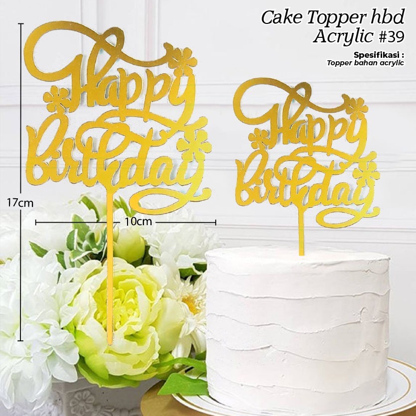 Jual Cake Topper HBD Acrylic 39| 40| 41| 42| 43| Topper Kue (1 Pak 3 ...