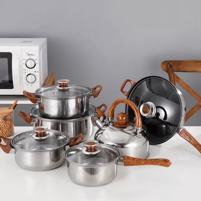 Jual Panci Set 12 Pcs + teko Stainless Cookware Set Tutup Kaca | Shopee ...