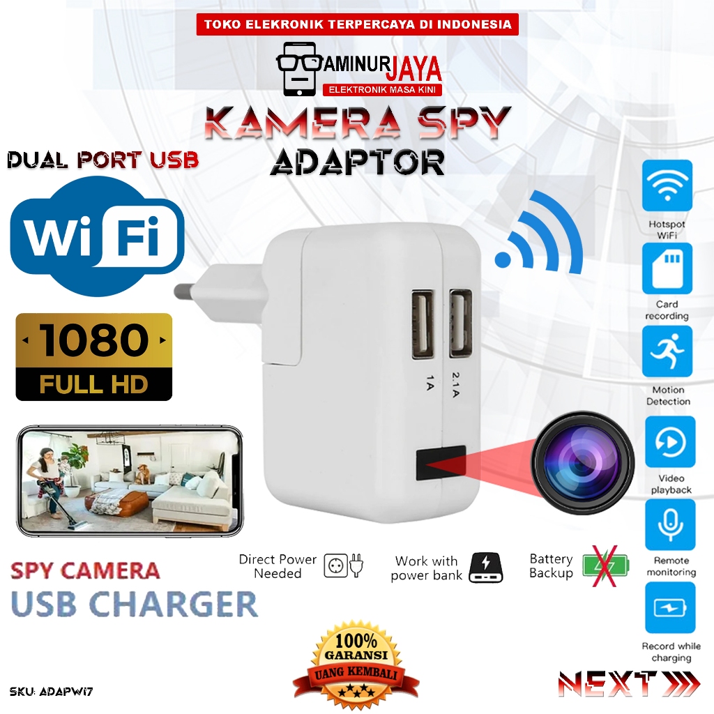 Jual Spy Camera Wifi Adapter Dual USB Port Charger Adaptor Kamera Full ...