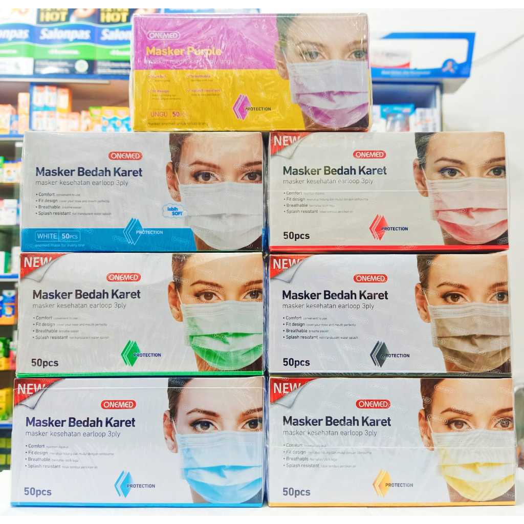 Jual Masker Bedah Karet ONEMED 𝟏 𝐊𝐎𝐓𝐀𝐊 𝐈𝐒𝐈 𝟓𝟎 𝐏𝐂𝐒 - Masker Medis 3PLY ...