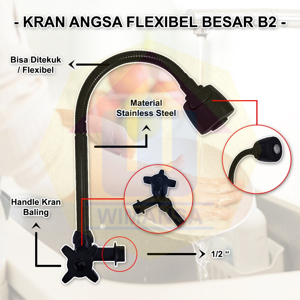 Jual KRAN ANGSA FLEXIBEL BESAR B2 BALING DRAT SAMPING HITAM STAINLESS ...