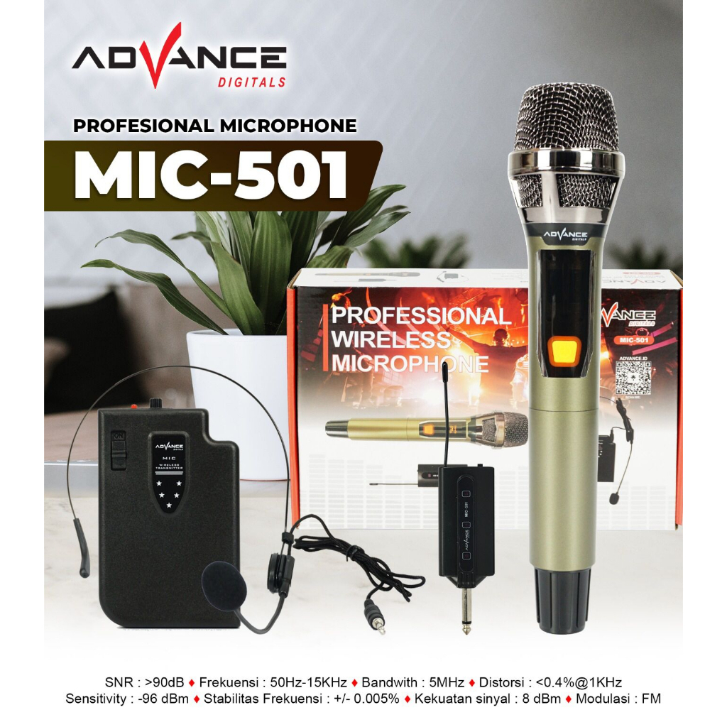 Jual ADVANCE Professional Microphone MIC-501 Wireless Mikrofon ...