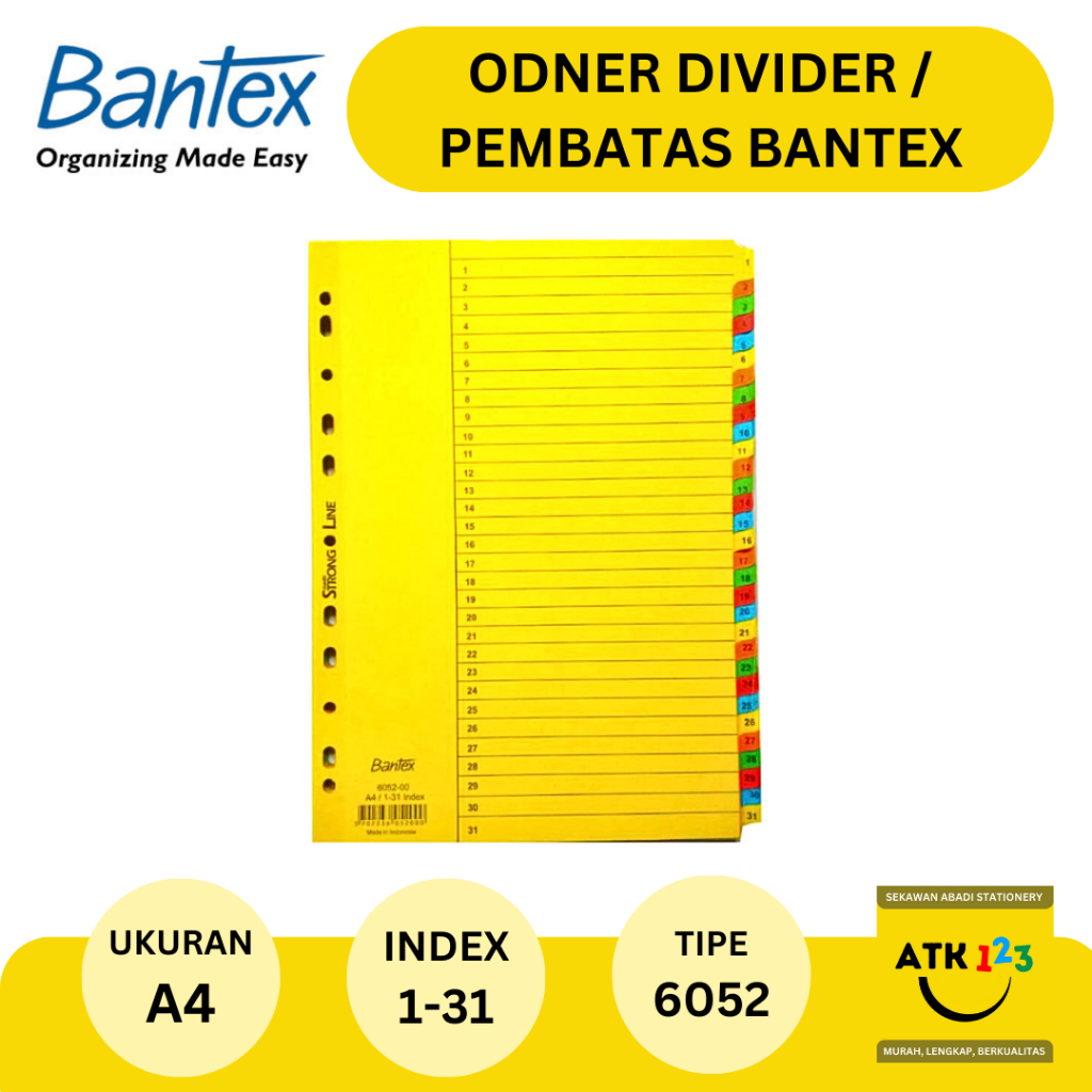 Jual BANTEX Pembatas Binder / Divider Merk Bantex 6052 Index No. 1-31 ...