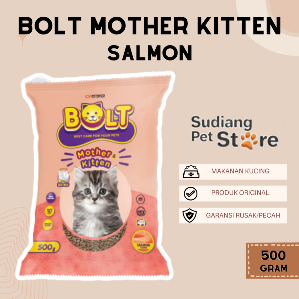 Jual Makanan Kering Kucing Bolt Mother Kitten Salmon Cat Dry Food 500 ...