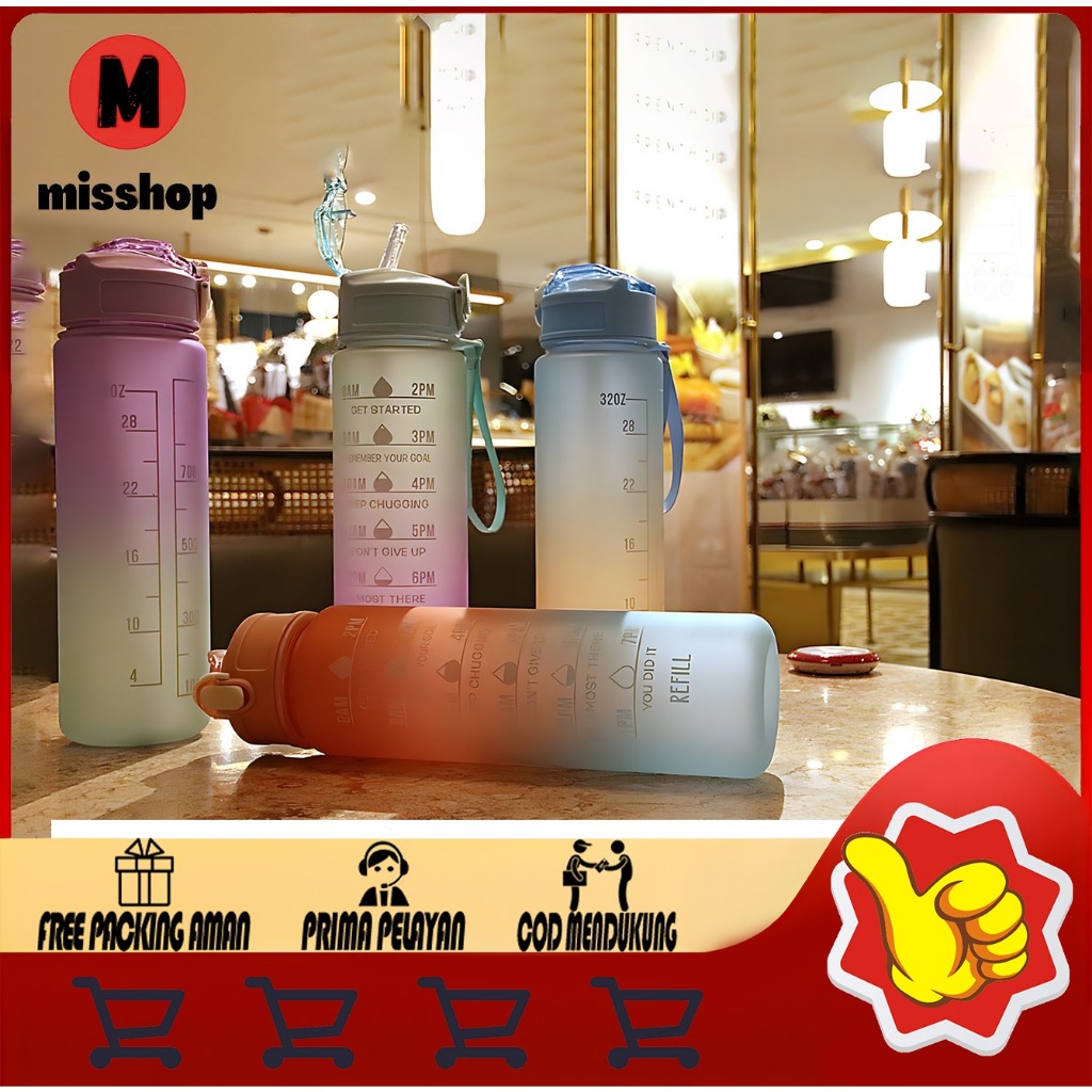 Jual (YS) COD BOTOL MINUM VIRAL 900 ML WARNA GRADASI Free Stiker Biru ...