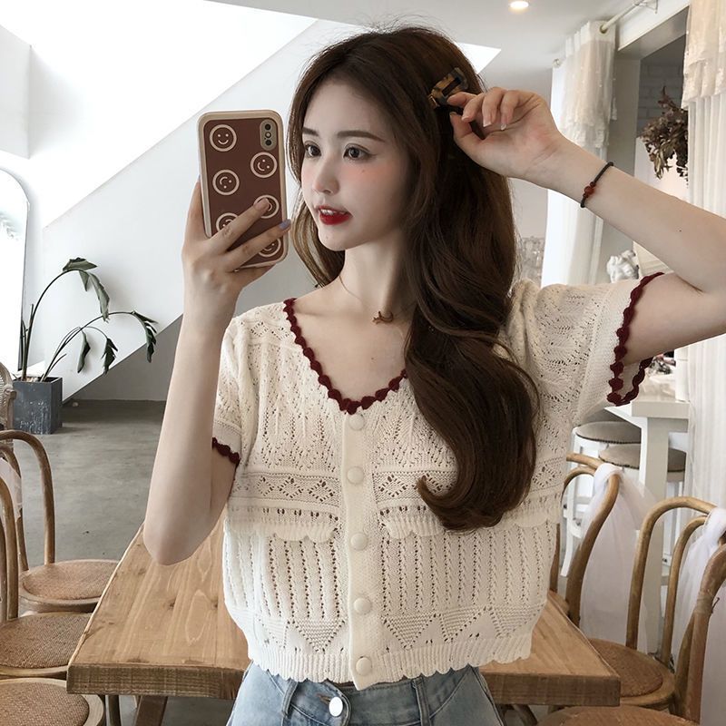 Jual 【Tiktop】Pakaian Wanita Baju Atasan Lengan Pendek Import Rajut Premium / Knit Premium korean ...