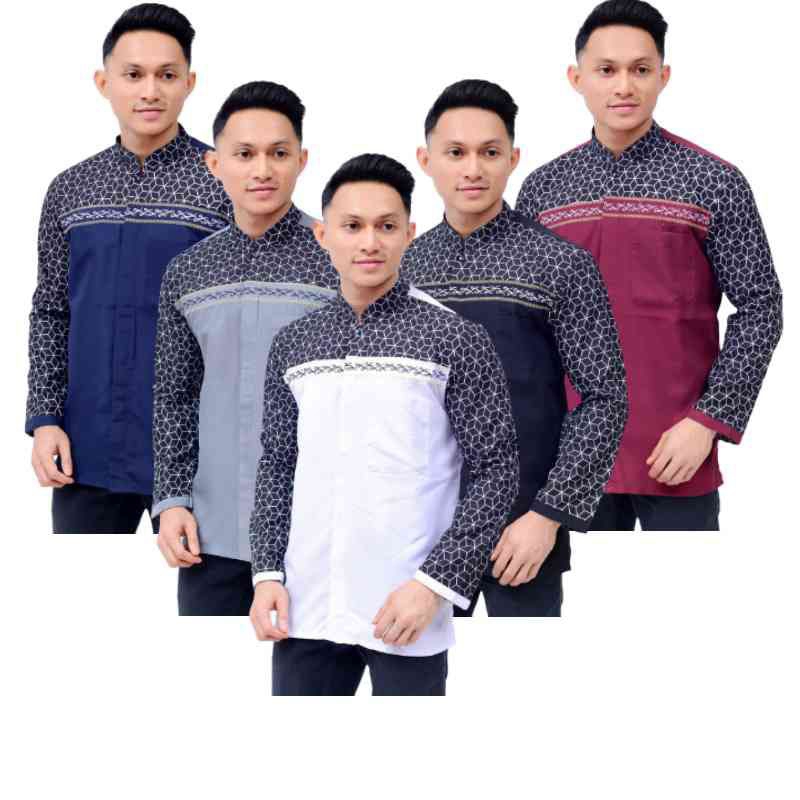 Jual Koko Batik Fashion Muslim Kombinasi C07 Al Haramain Hijau M/L/XL ...