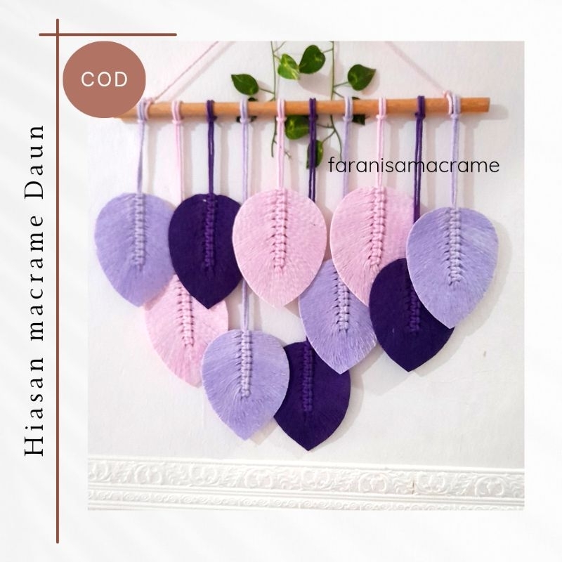 Jual (Ready stok) Hiasan dinding Macrame 10 daun (lilac babypink ungu ...