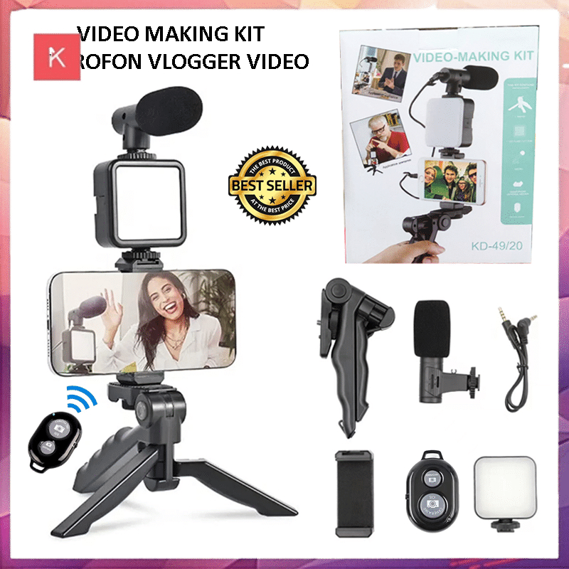Jual ANG PAKET MICROPHONE VLOGGING KIT 5IN1 / VIDEO MAKING KIT / TRIPOD ...