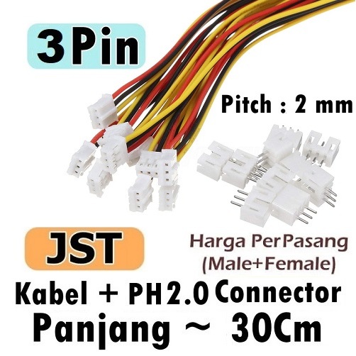 Jual Cable Connector Micro Mini PH 2.0mm 2.0 3 Pin JST Plug Male Female ...