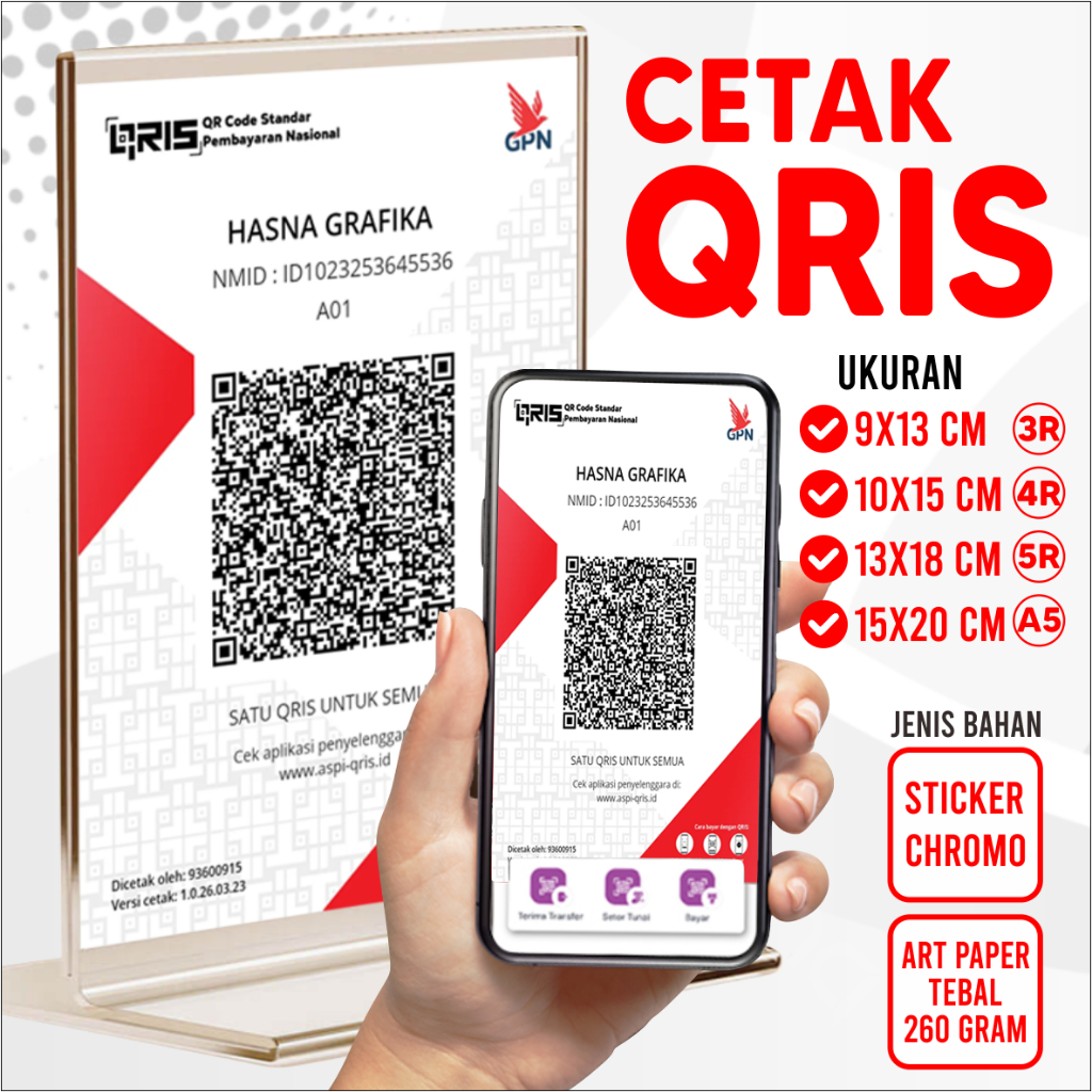 Jual Cetak QRIS Bahan Artpaper 230gr / Stiker Cromo / sticker Vinil ...