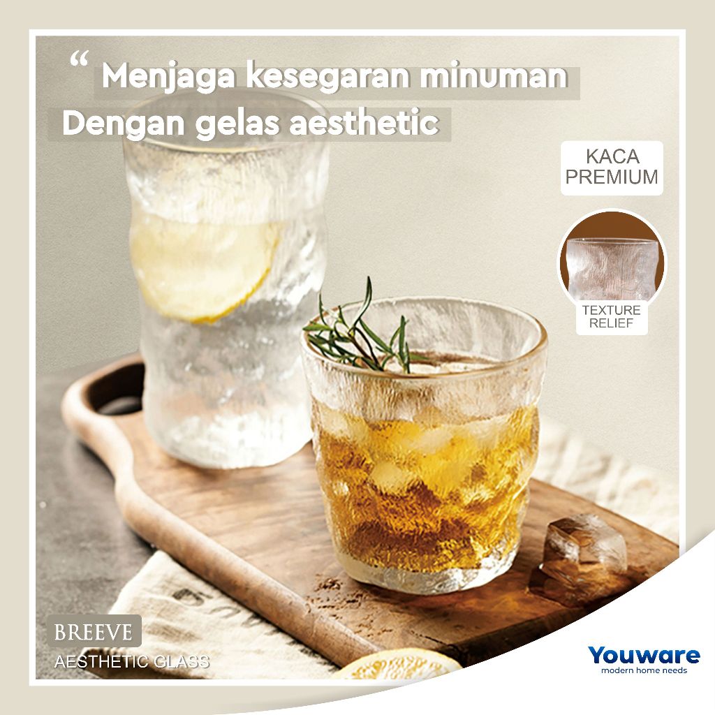 Jual Youware - Breeve Aesthetic Glass (6 Pcs-set) / Gelas Estetik / Gelas Kaca / Gelas Motif ...