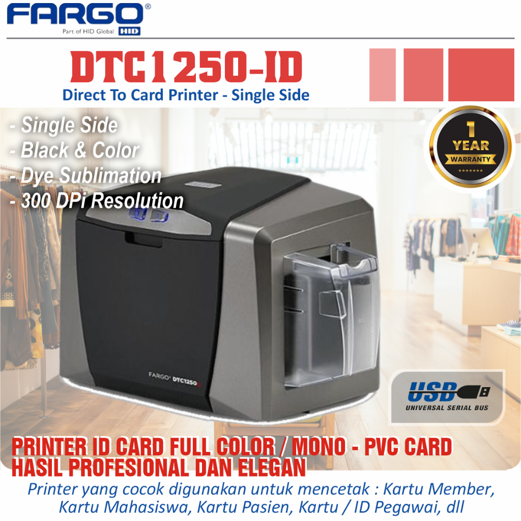 Jual FARGO ID CARD PRINTER DTC1250ID DTC1250 DTC1250-ID 1 SIDE BLACK ...