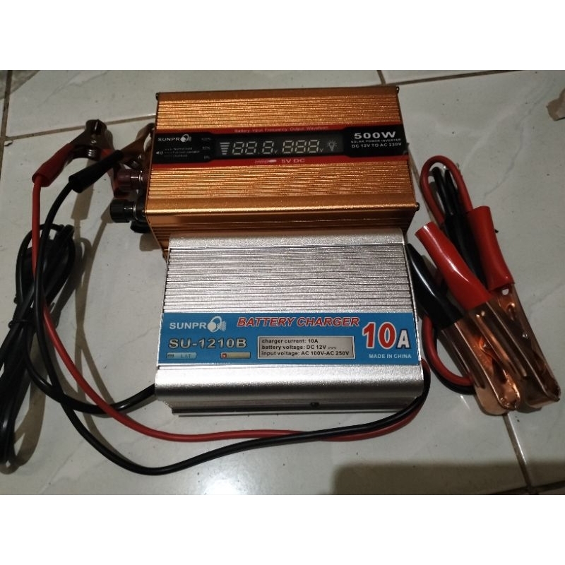 Jual Power inverter 500 Watt Digital Lcd dan charger Aki 10 Ampere 12V | Shopee Indonesia