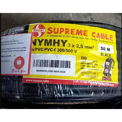 Jual KABEL NYYHY SUPREME 3X2.5MM SERABUT HITAM / NYMHY 3X2,5 MM METERAN ...