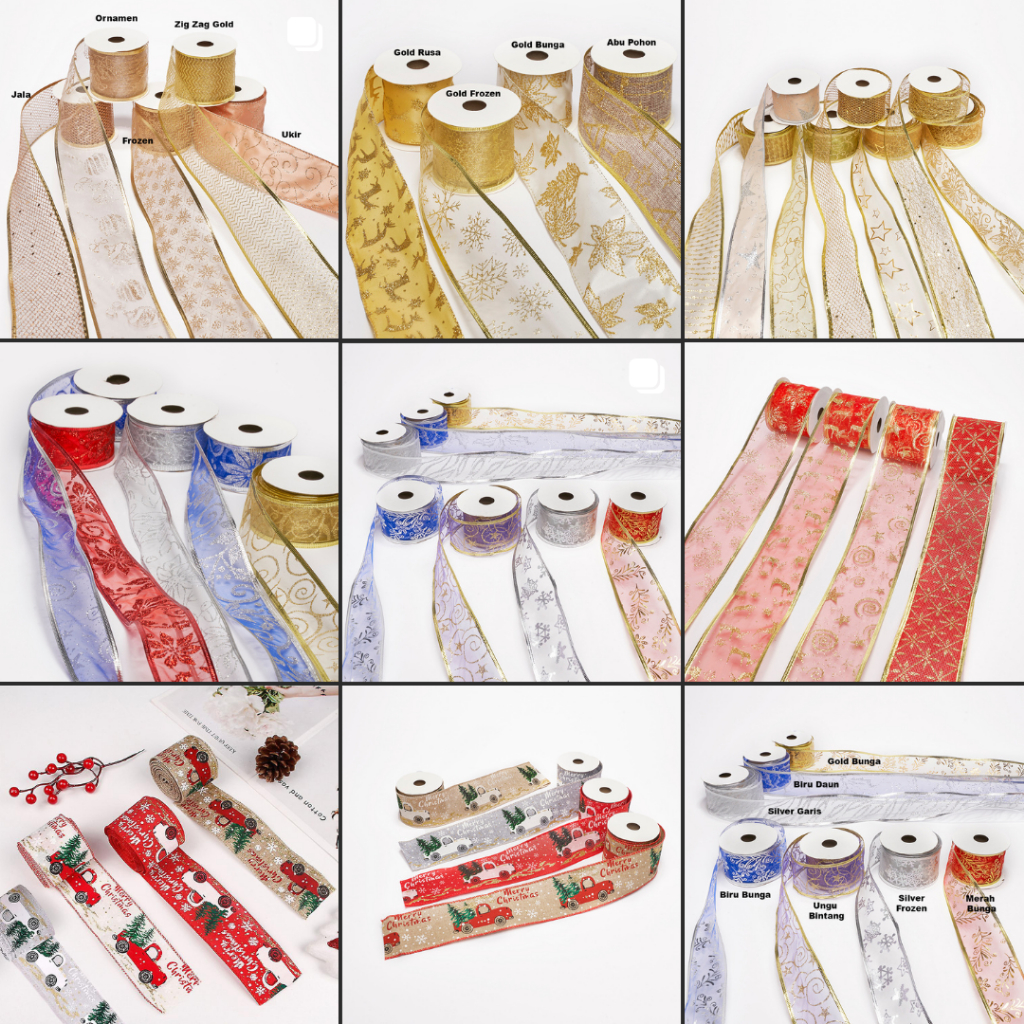 Jual Pita Pohon Natal Roll 4cm 5cm 6cm Motif Series Warna Red Gold ...