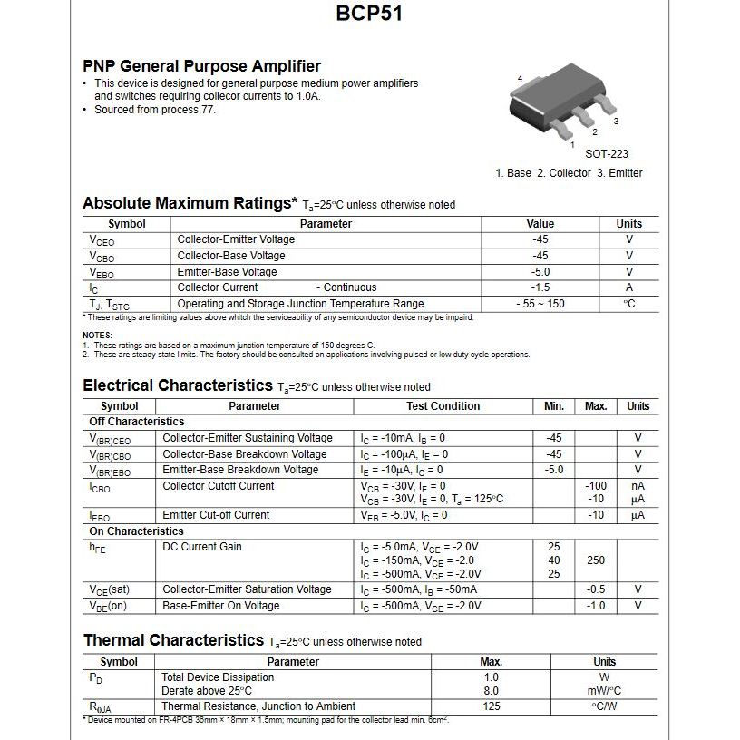 Jual PNP Transistor New Original BCP51 BCP 51 SOT223 Transistor smd PNP General Purpose ...