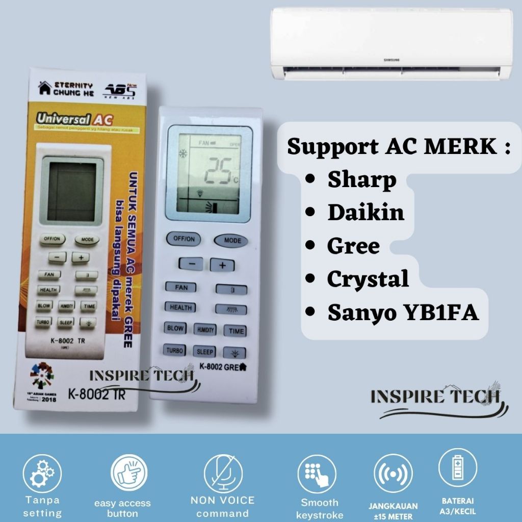 Jual Remot Remote Multi AC Gree Sharp Daikin Crystal Sanyo YB1FA Type K ...