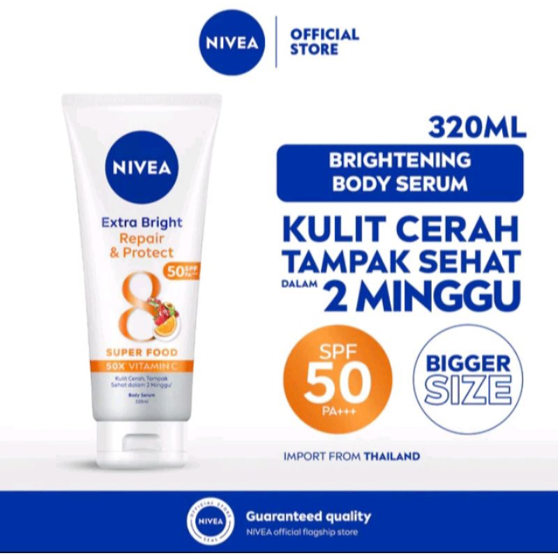 Jual Nivea Extra Bright Repair & Protect 8 Superfood Body Serum SPF 50 PA+++ 320ml | Shopee ...