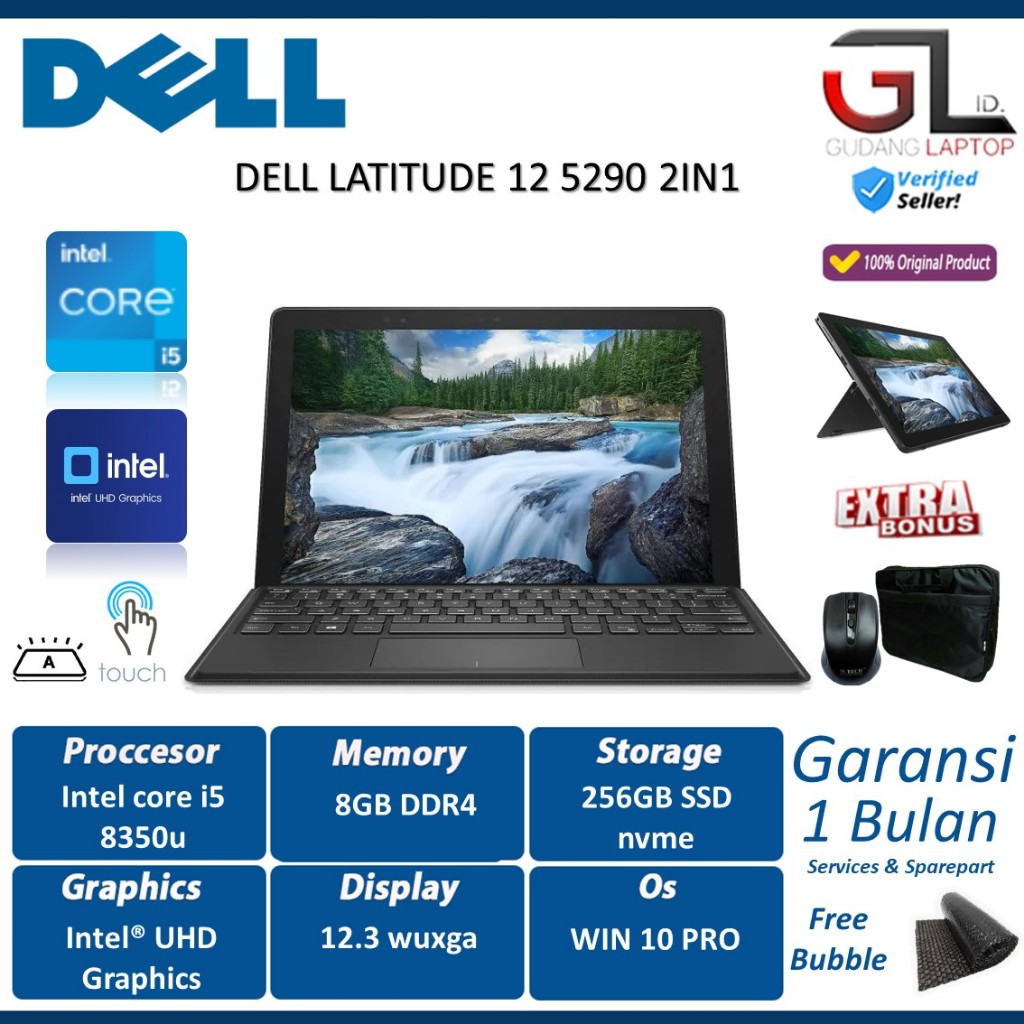 Jual Laptop 2in1 Dell latitude 12 5290 intel i5 8350u 8gb 256gb ...