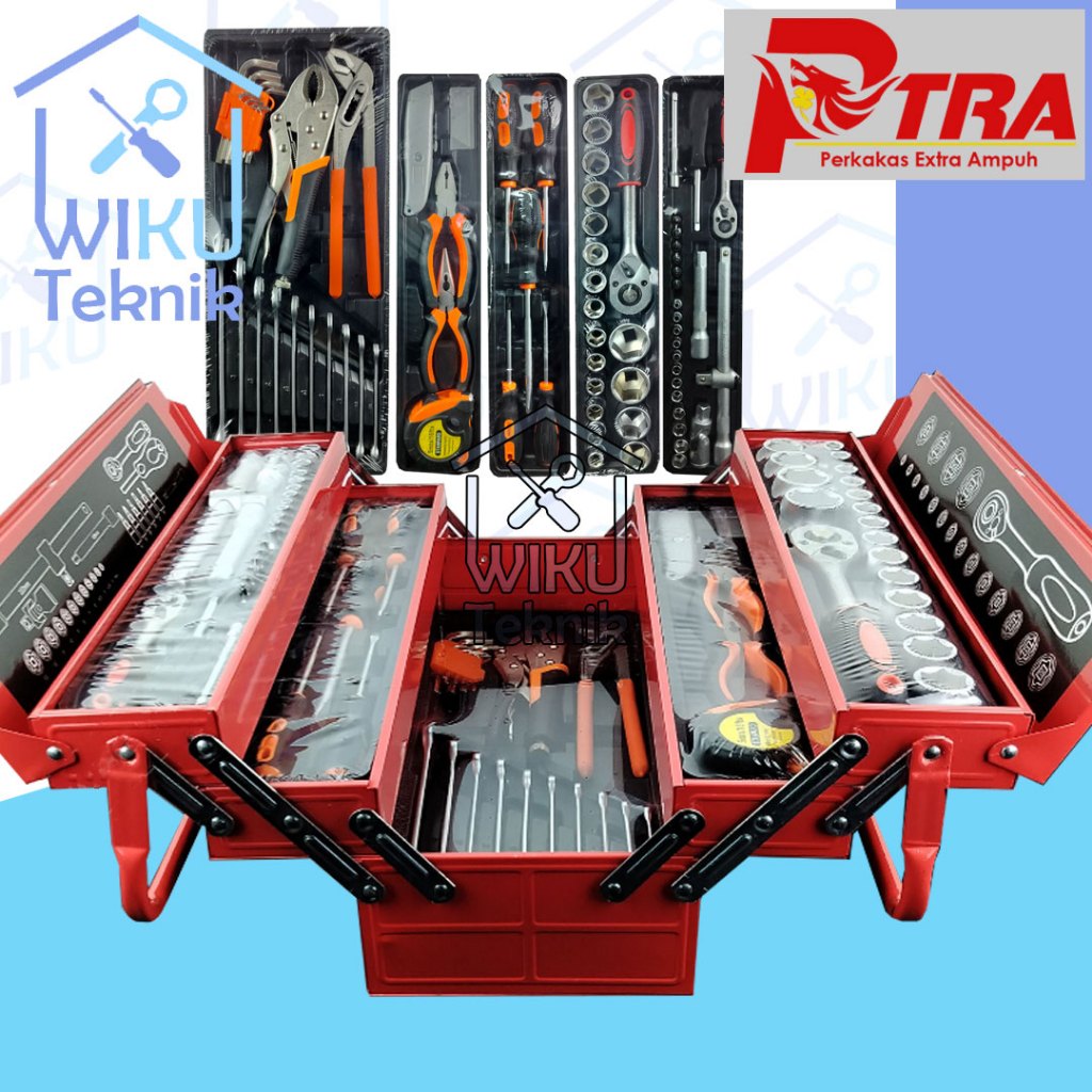 Jual PTRA Tool Kit Box Besi Set 85 pcs kunci rachet sok sock 1/2" 1/4" alat perkakas bengkel ...