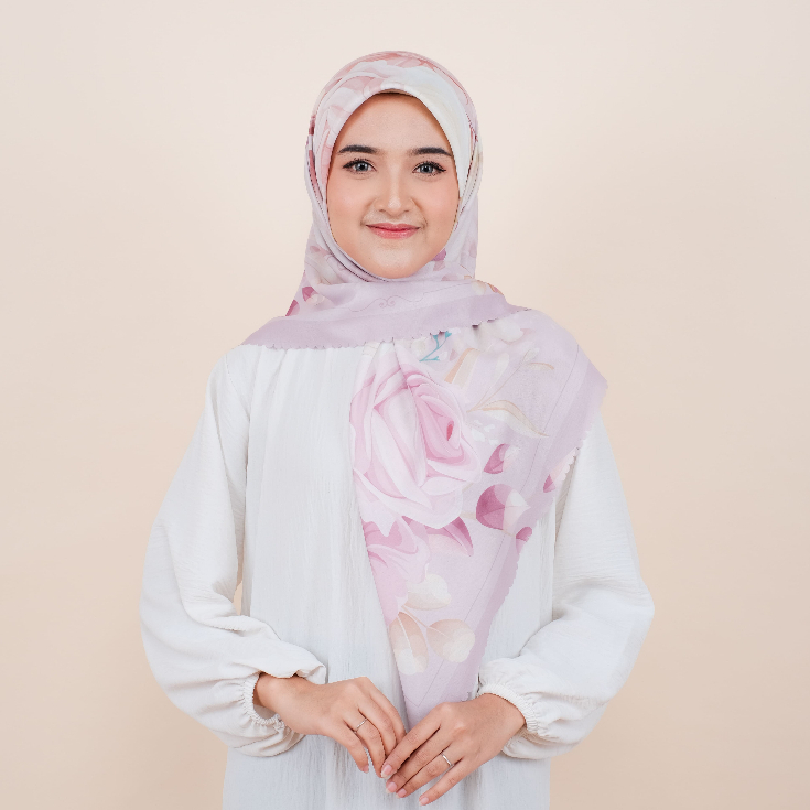 Jual Hikiva Laser Cut Hijab Segi Empat Print Motif Karima Warna Pink
