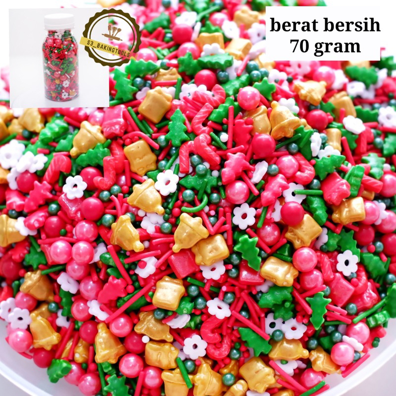 Jual Cake topper sprinkle hiasan kue natal new mix shape 70 gram ...