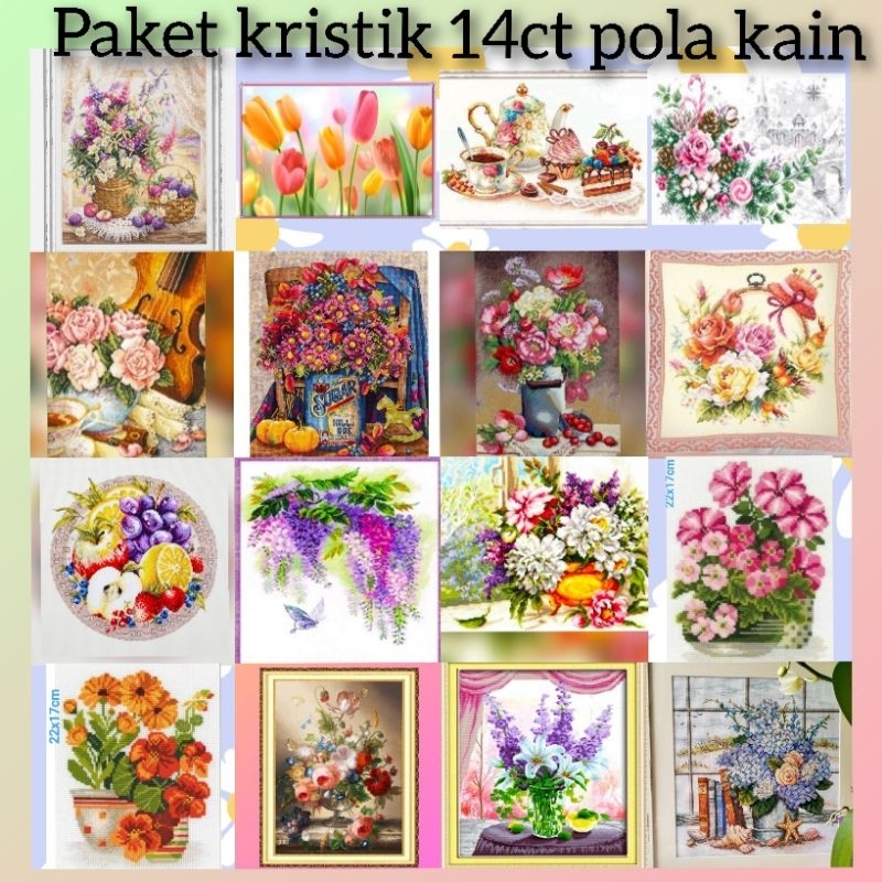 Jual (READY) DIY Crosstitch kit paket kristik bunga flower mawar peoni ...