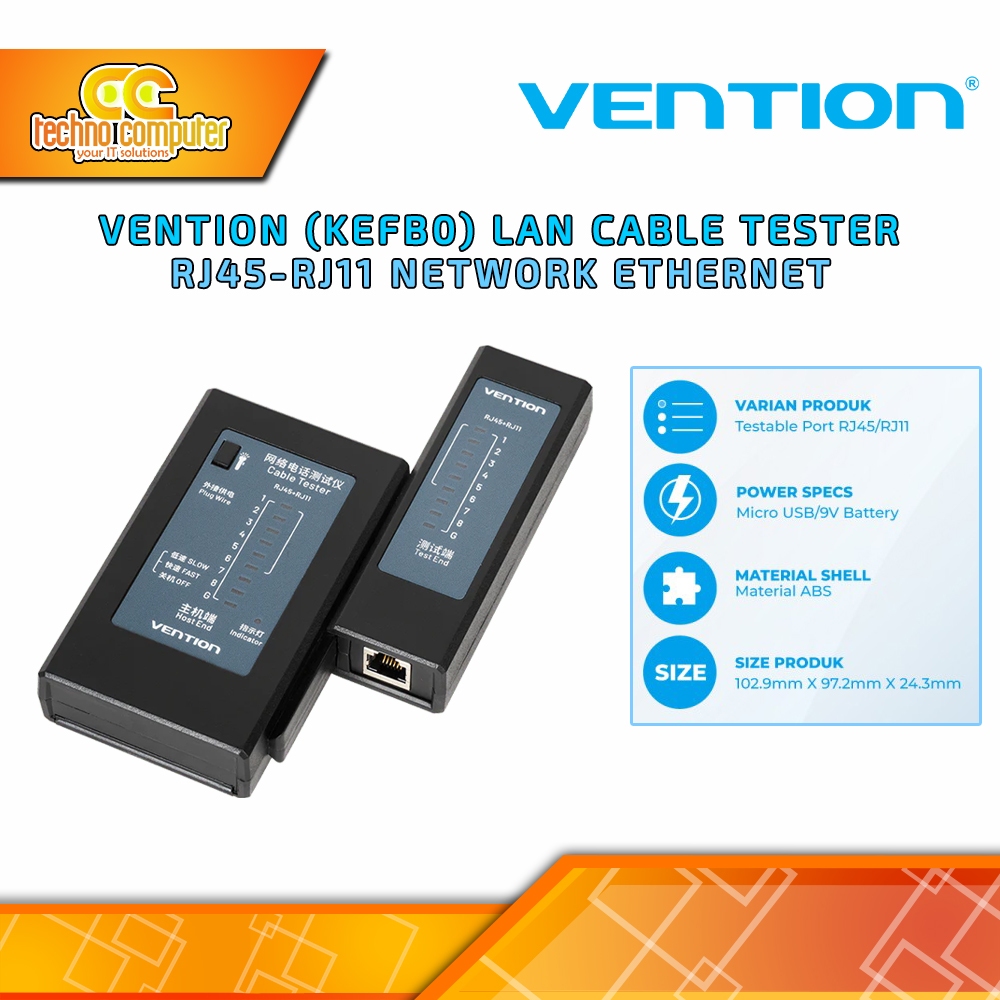 Jual VENTION NETWORK CABLE TESTER RJ45-RJ11 - KEFB0 | Shopee Indonesia
