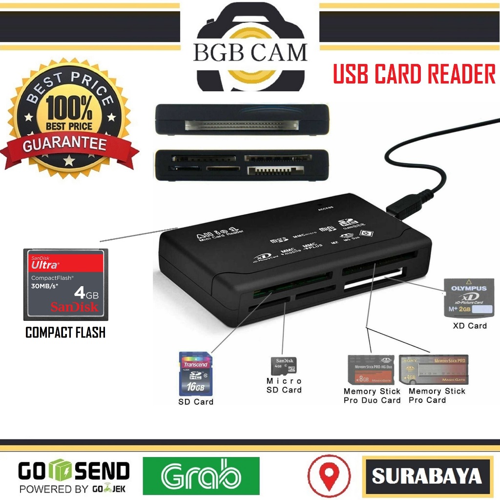 Jual All in 1 Card Reader USB for Memory Compact Flash / CF / SD Card / Micro SD / XD / Pro Duo ...