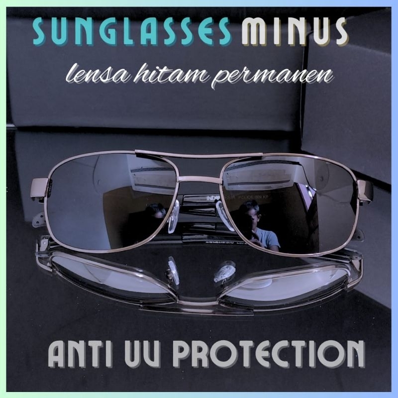 Jual CAPONI Kacamata Minus Pria Aviator Lensa Hitam Permanen Untuk Anti ...