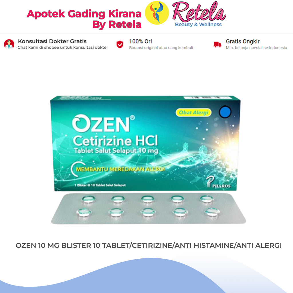 Jual OZEN 10 MG BLISTER 10 TABLET/CETIRIZINE/ANTI HISTAMINE/ANTI ALERGI ...