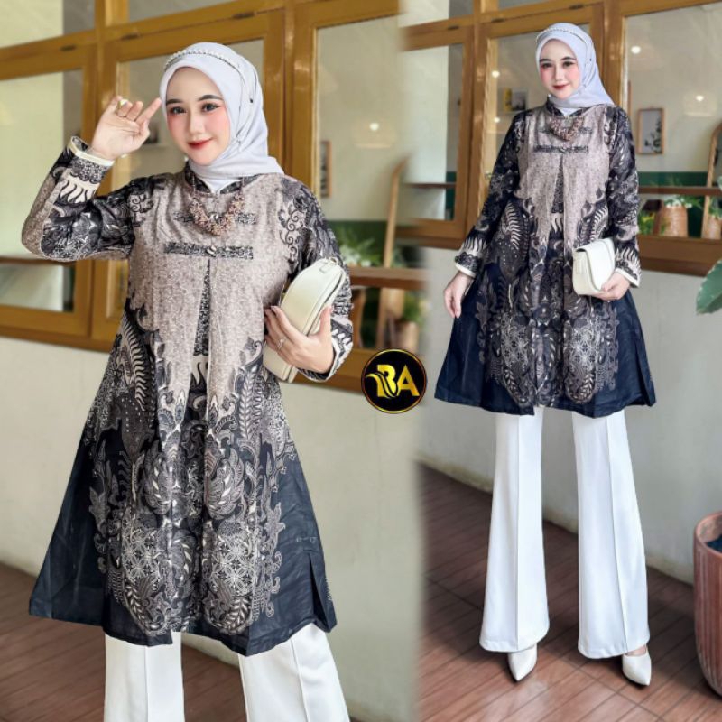 Jual Atasan Wanita Tunik Batik Kerja Modern Katun M L XL XXL JUMBO ...
