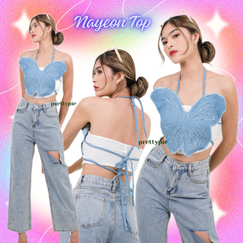 Jual Prettypie NAYEON TOP TANKTOP BUTTERFLY kupu kupu Atasan Crop Sexy Crop Denim Jeans y2k ...