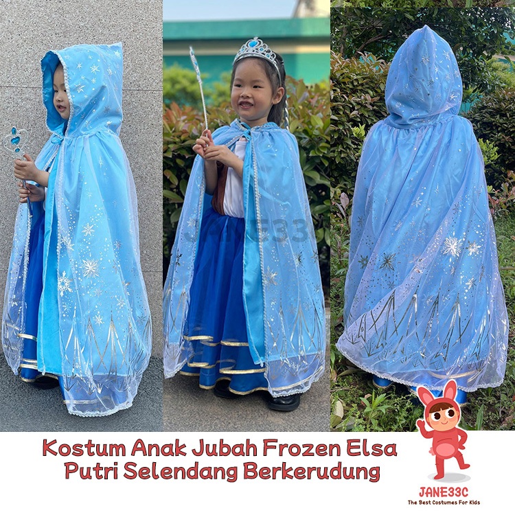 Jual Kostum Anak Jubah Frozen Elsa Putri Selendang Berkerudung Blue Ice Colors | Shopee Indonesia