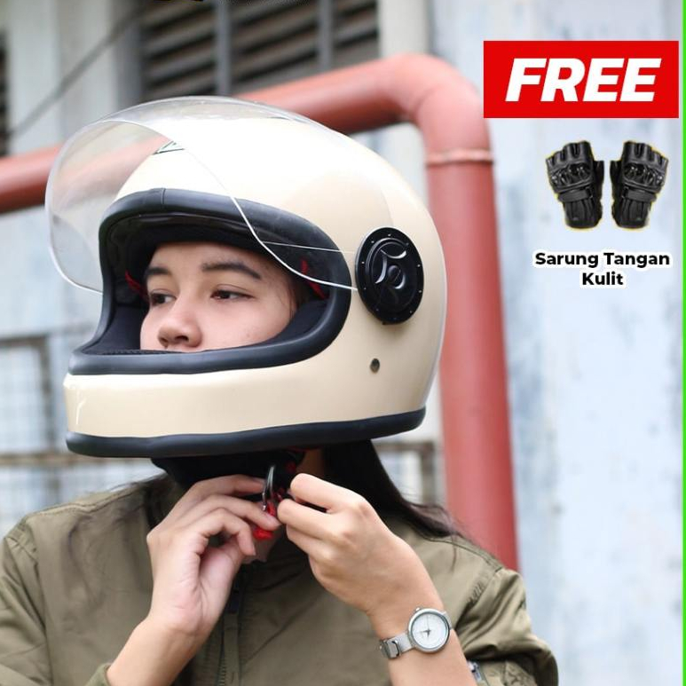 Jual Helm HBC Apollo Cream Glossy | Helm Retro | Full Face | Head Armor ...