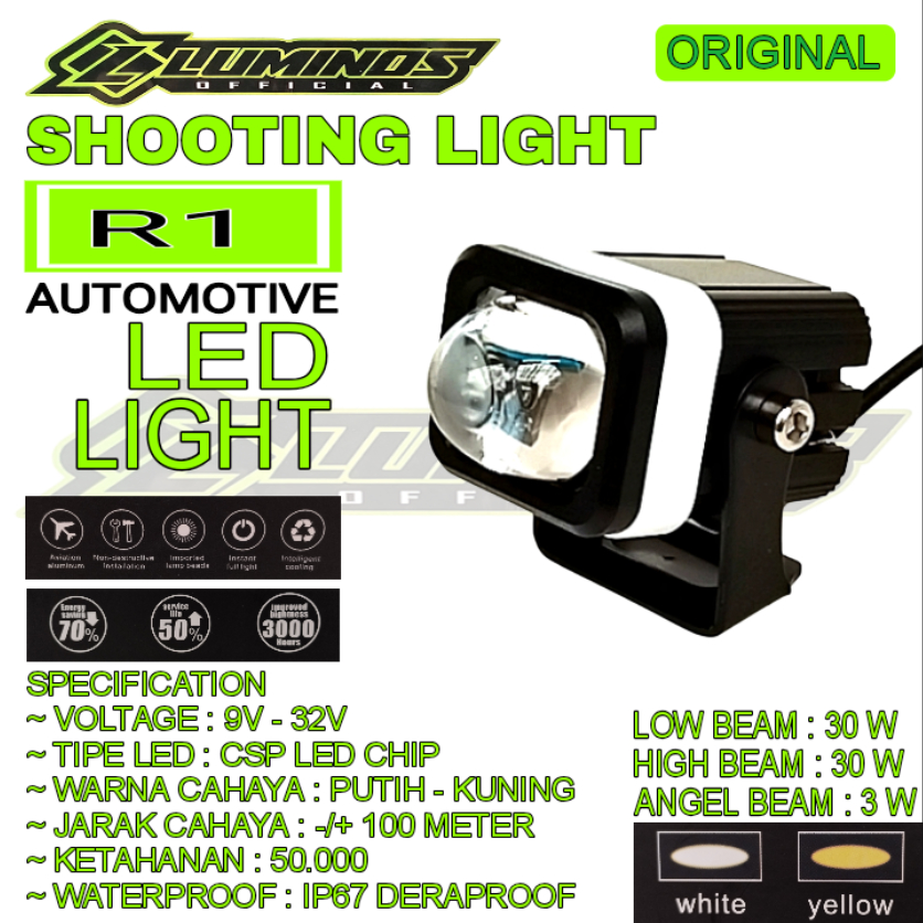 Jual LUMINOS LAMPU LED SOROT R1 LASER 2 WARNA 4 MODE PUTIH, KUNING ...