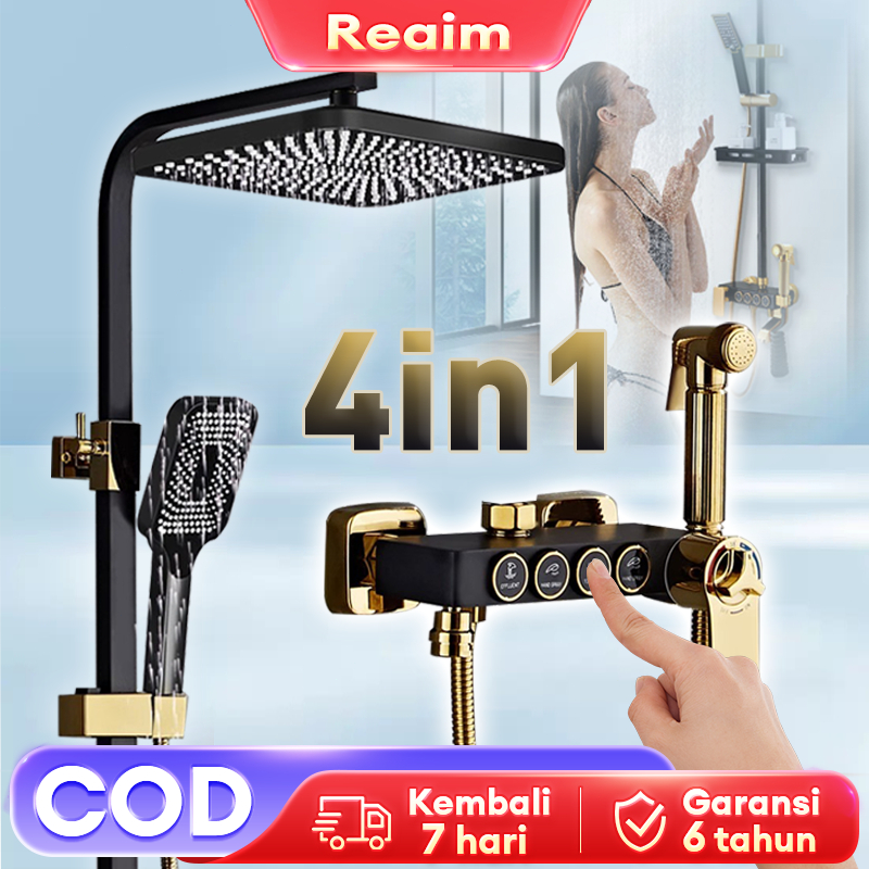Jual REAIM Shower Kamar Mandi 4 Dalam 1 Set Keran Double Black Gold ...