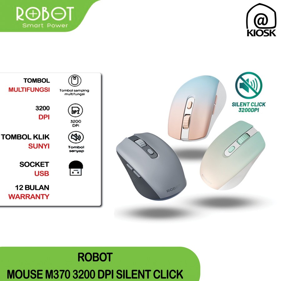 Jual Mouse Wireless ROBOT M370 2.4GHz Silent Klik Optical 3200DPI ...