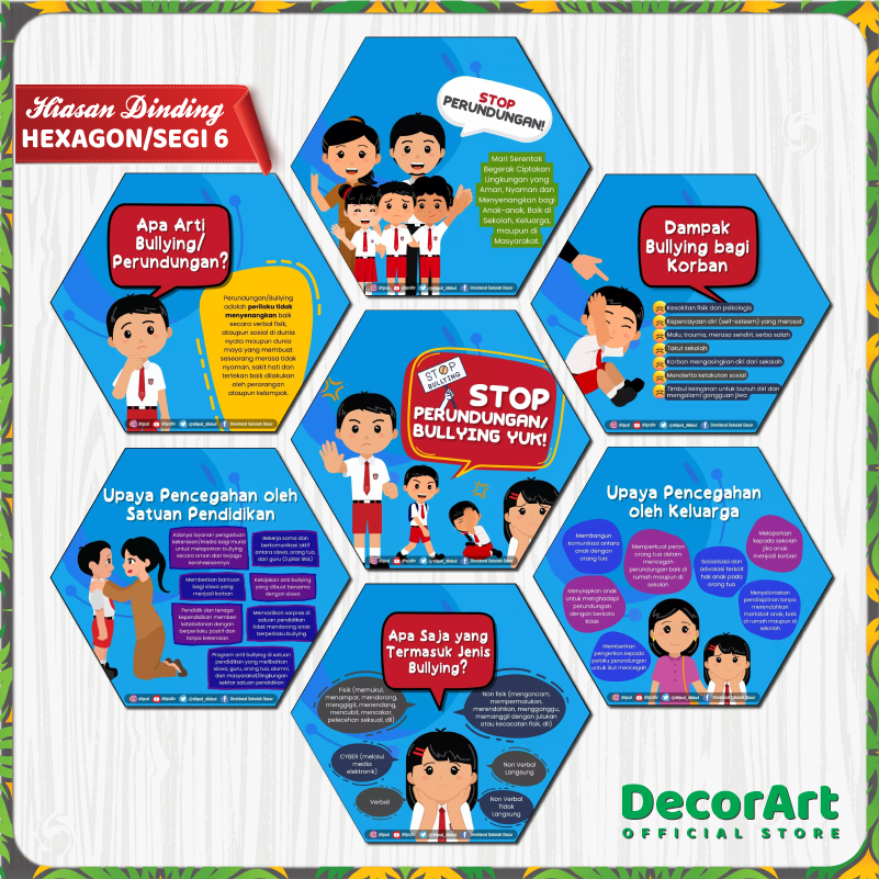 Jual DecorArt - Dekorasi Hiasan Dinding Segi 6 Tema Stop Bullying Perundungan Sekolah Siap ...