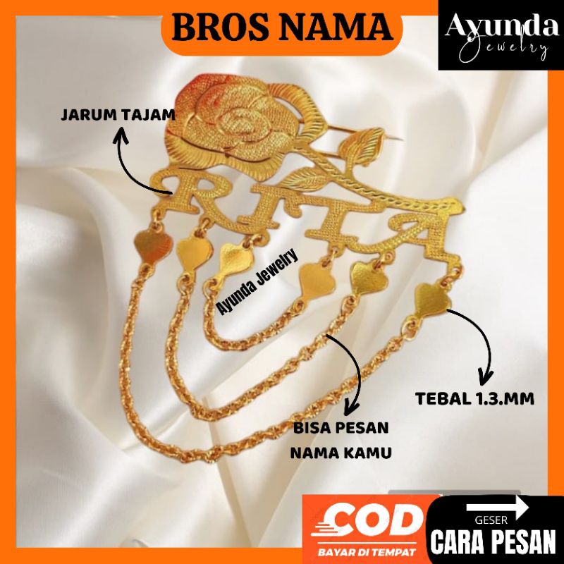 Jual Bros Nama Custom lapis emas Bros Nama Lapis emas Bros custom logo ...