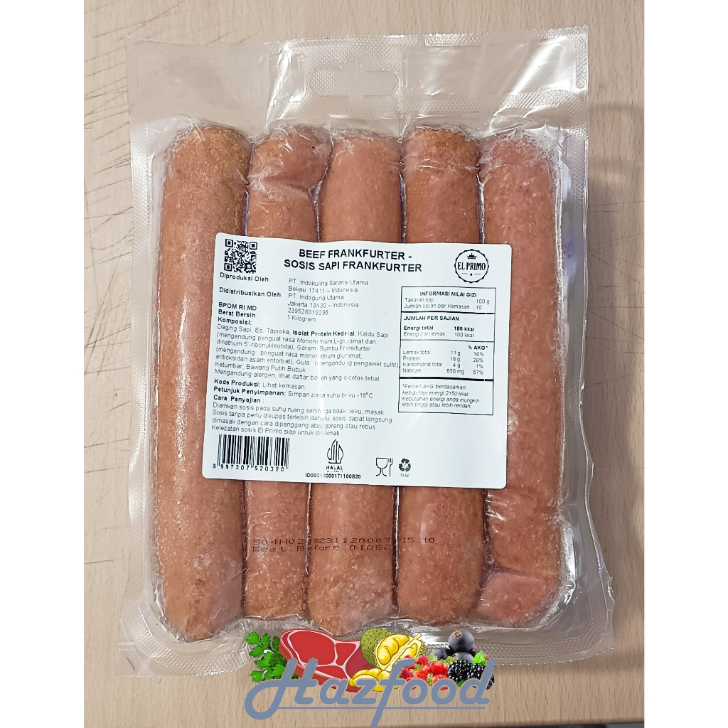Jual El Primo Beef Frankfurter | Sosis Sapi Frankfurter 1 Kg | Shopee ...