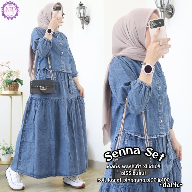 Jual MOCA Senna Set Jeans Oneset Setrok NND Meong Solo | Shopee Indonesia